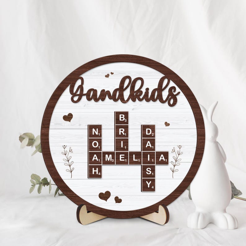 Grandkids Crossword Frame, Personalized Scrabble Puzzle Sign, Family ...