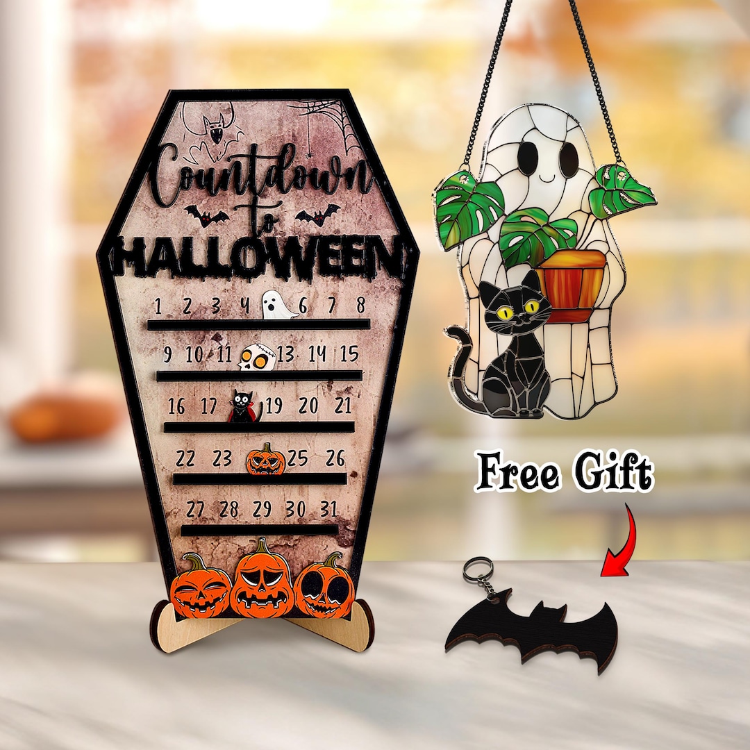 Halloween Countdown Calendar Boo Suncatcher, Coffin Halloween Decor ...