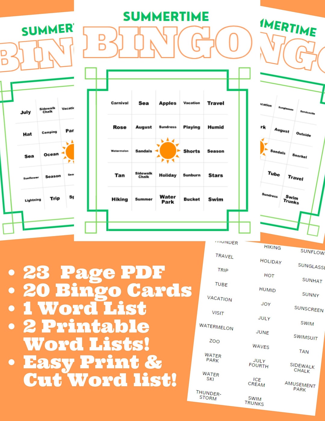 Summertime BINGO Print at Home Kids Games Printable Bingo Camping Party ...