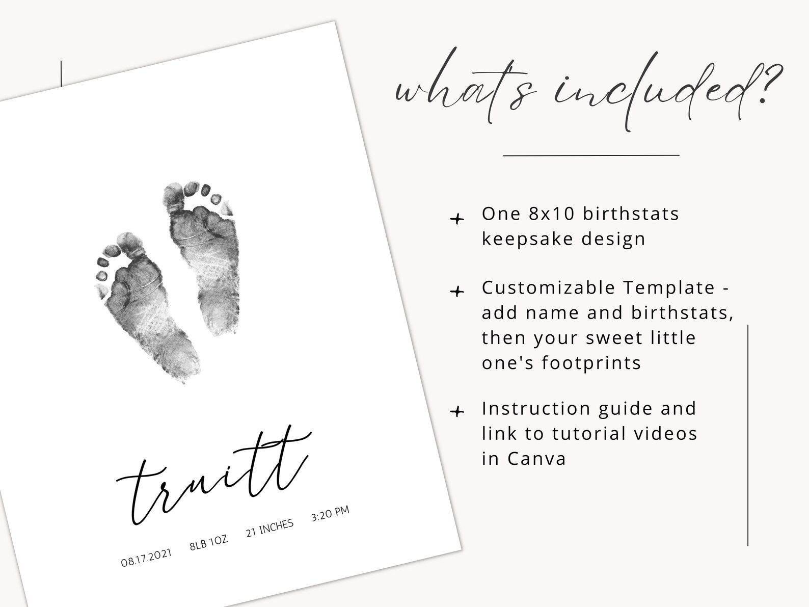 Personalized Birth Print, Footprint Keepsake, Birthstats Printable ...