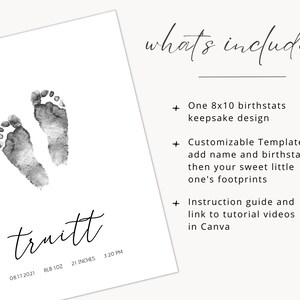 Personalized Birth Print, Footprint Keepsake, Birthstats Printable ...