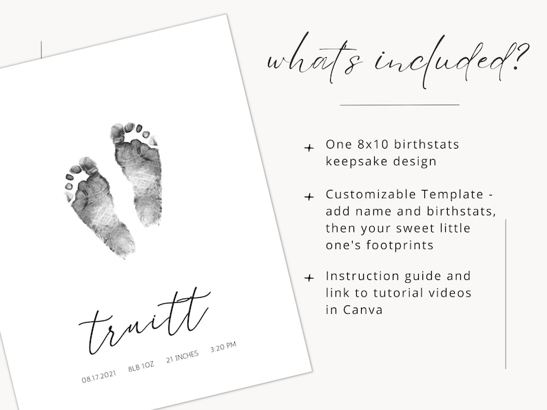 Personalized Birth Print, Footprint Keepsake, Birthstats Printable ...