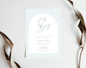 Blue Checkered Baby Shower Invitation: Editable Canva Template (digital ...