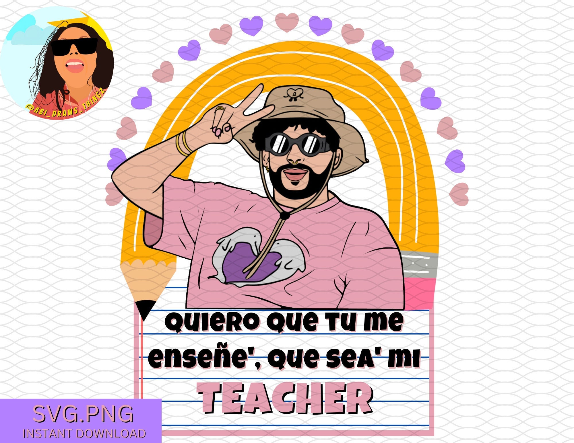 Bad Bunny Teacher and Maestra Sublimation/digital Print Image PNG File ...