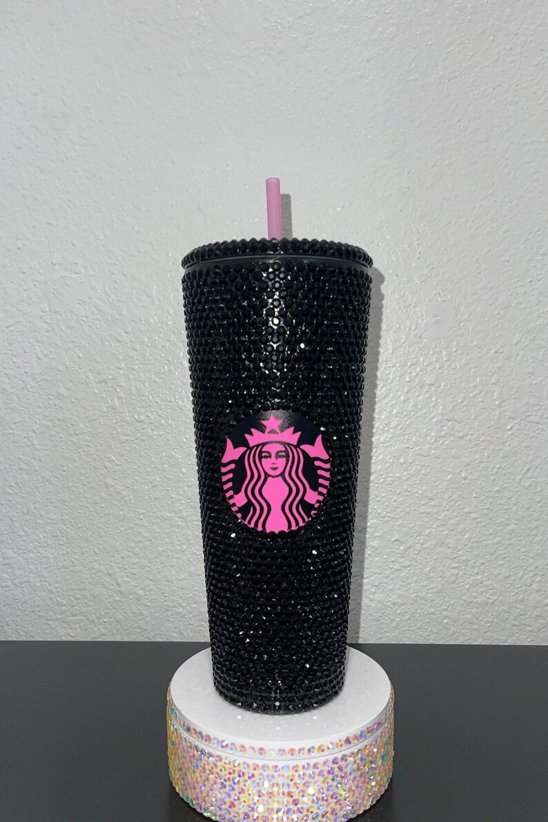 Black and Pink FULLY BEDAZZLED STARBUCKS Tumbler, Blinged Out Tumbler ...