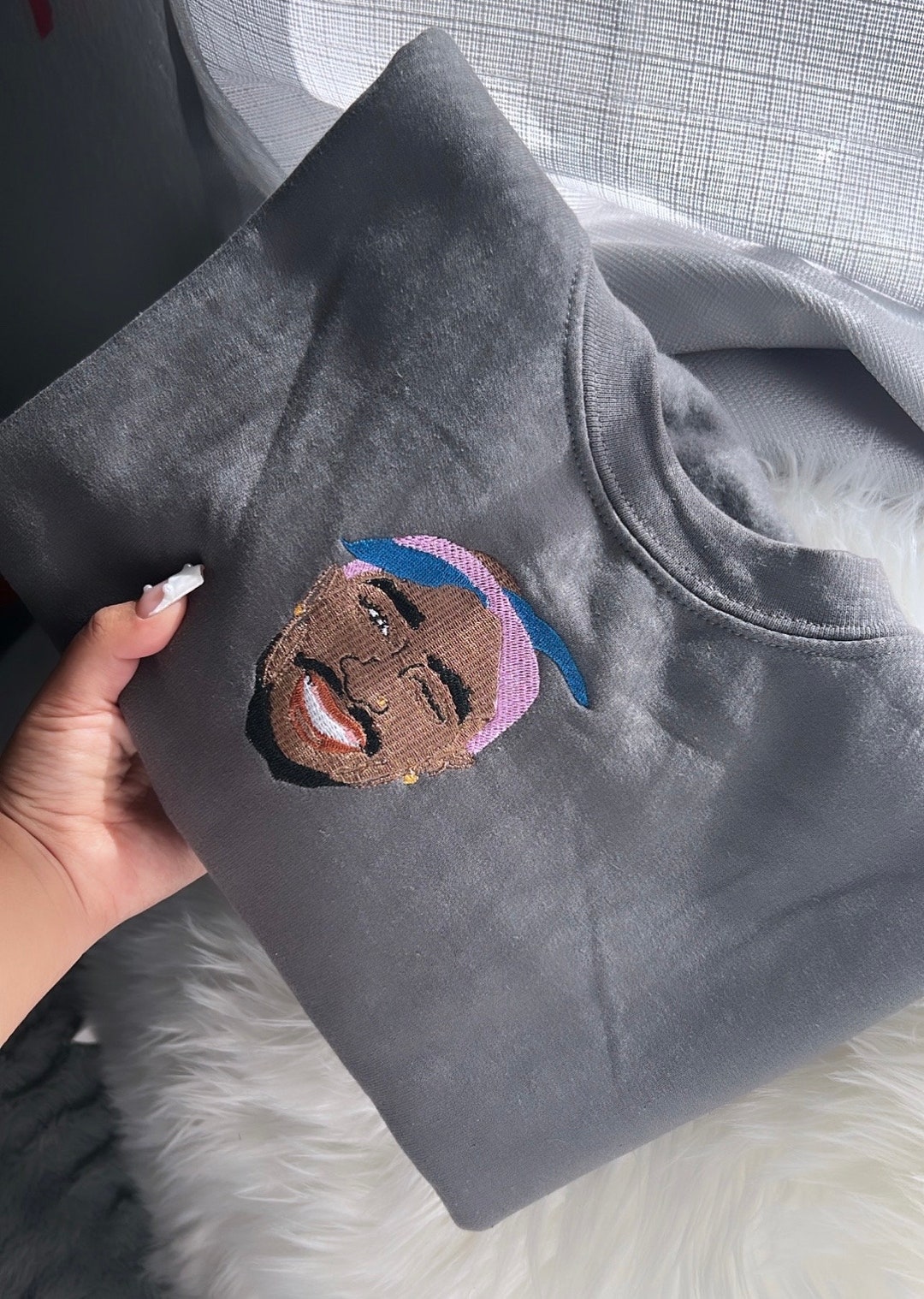 Tupac Embroidered Crewneck/hoodie/t Shirt - Etsy