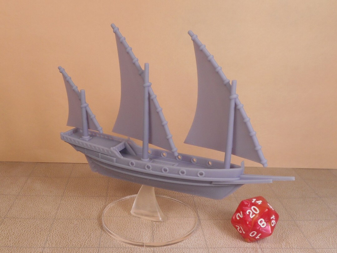 Xebec Sailing Ship Gaming Miniature 3D Printed Ship With Flying Stand ...