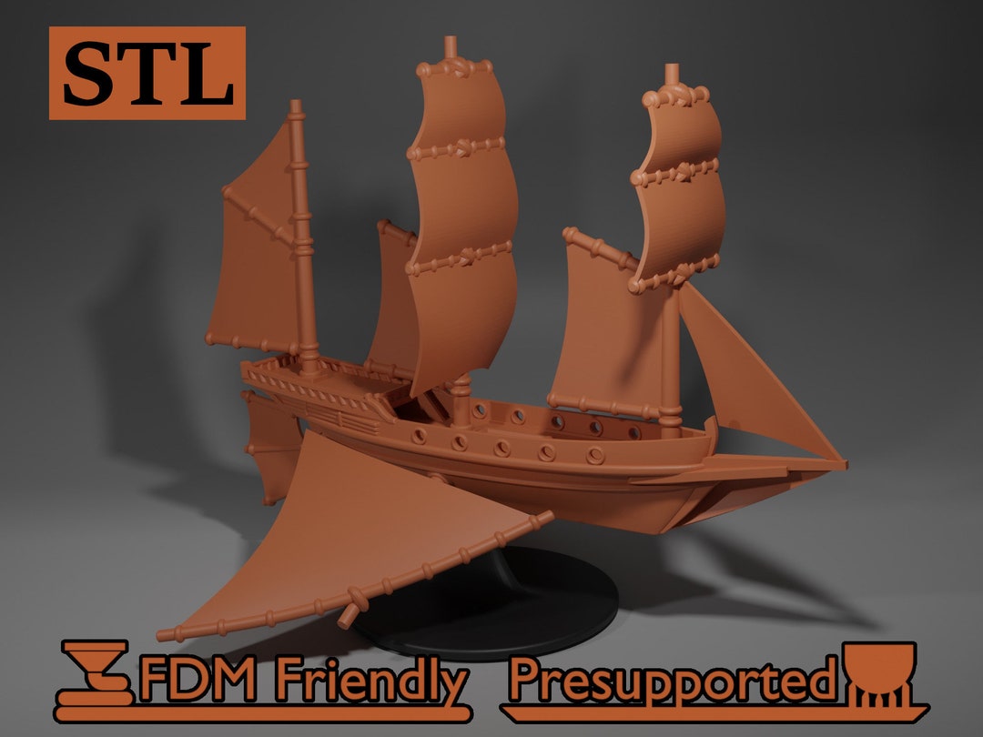 Xebec Sailing Airship Gaming Miniature STL Files for 3D Printing Flying ...
