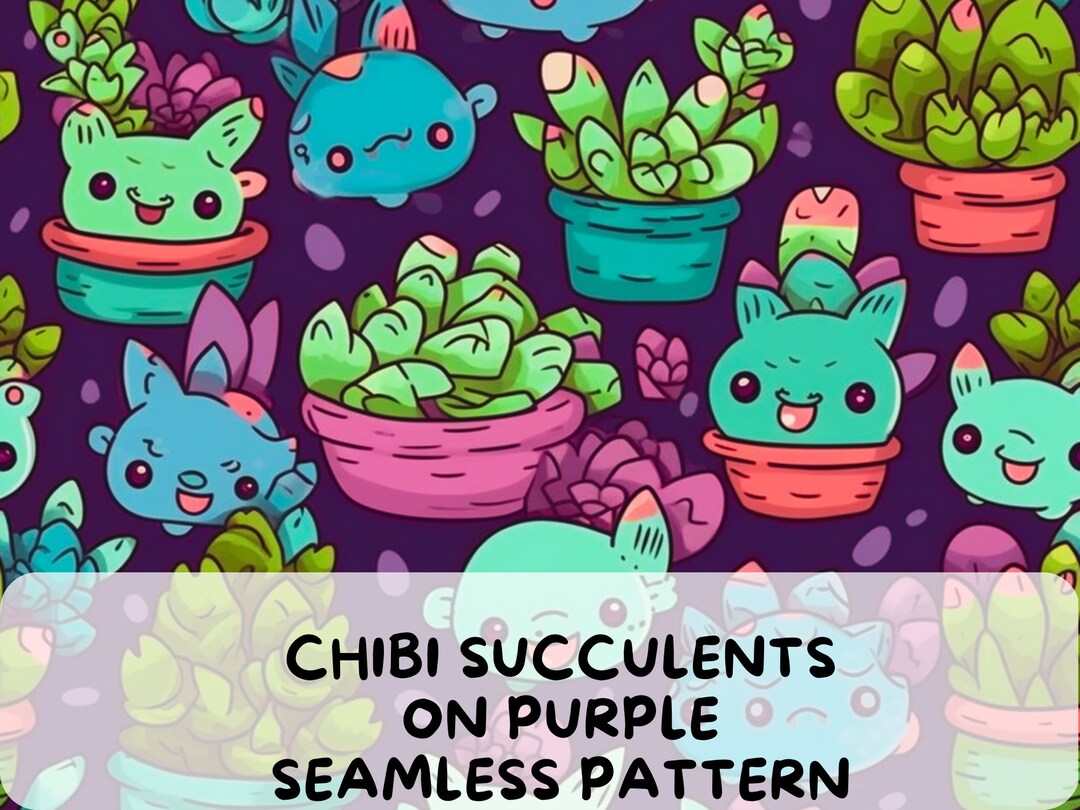 Chibi Succulent on Purple Seamless Pattern PNG - Etsy