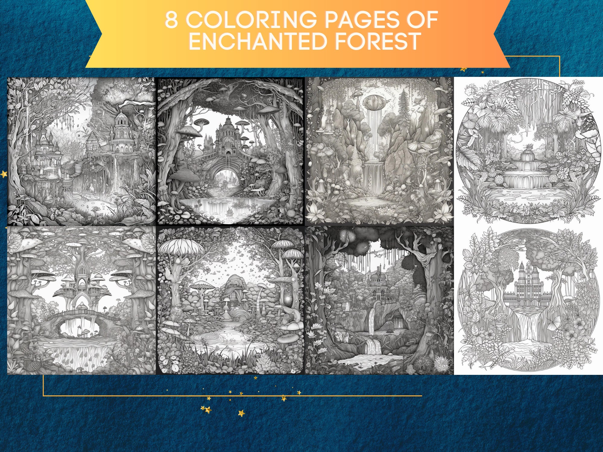 8 Enchanted Forest Coloring Pages - Adults Kids Coloring Pages, Instant ...