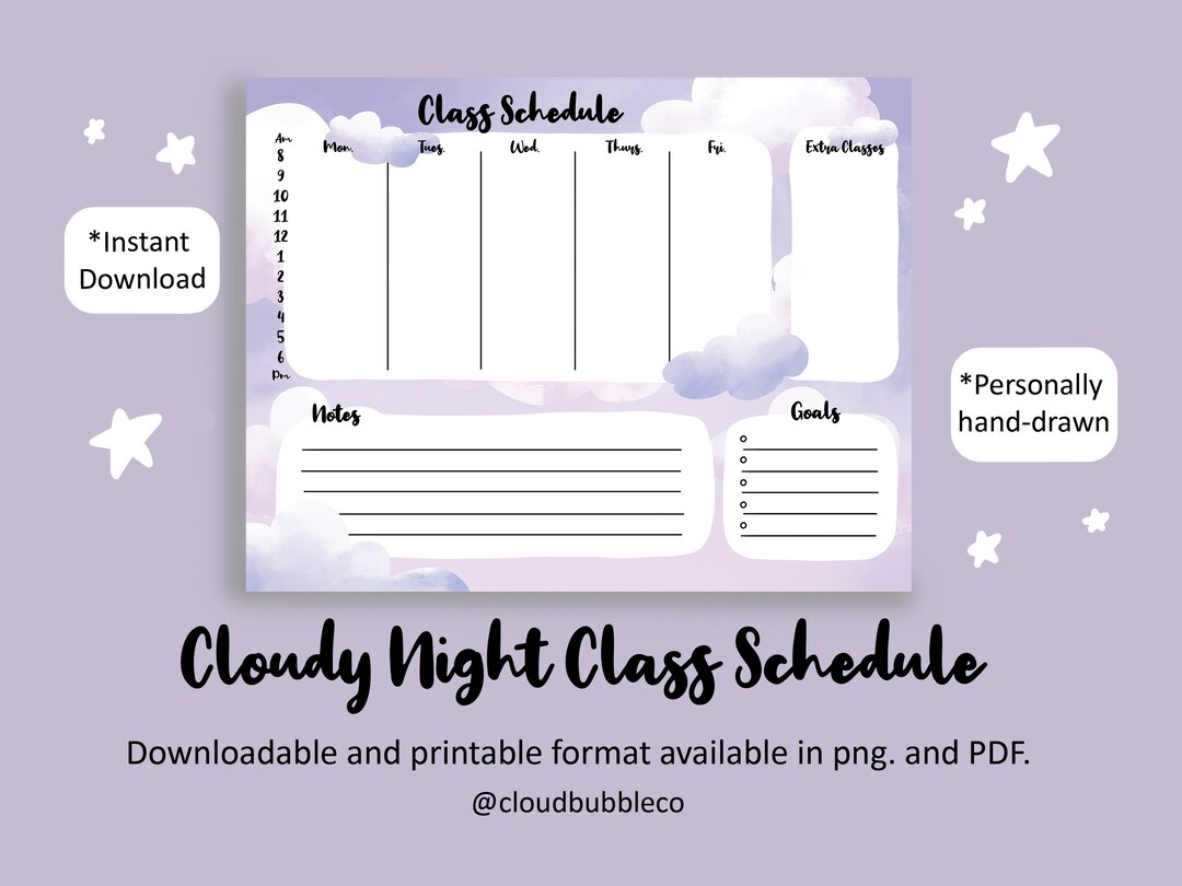 Cute Printable Cloudy Night Class Schedule Planner - Etsy