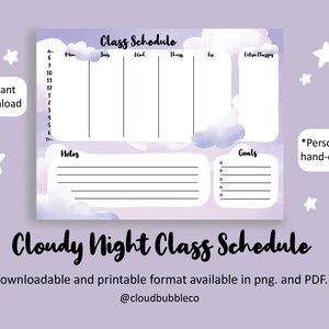 Cute Printable Cloudy Night Class Schedule Planner - Etsy