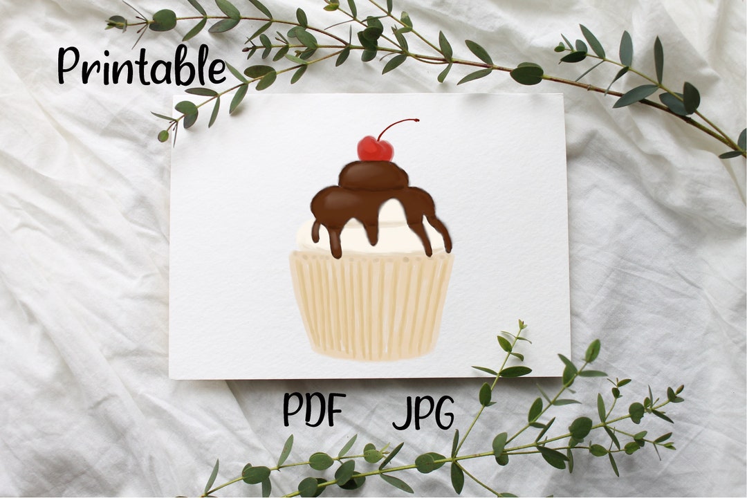 Printable Chocolate Drizzle Cupcake Greeting Card - Etsy