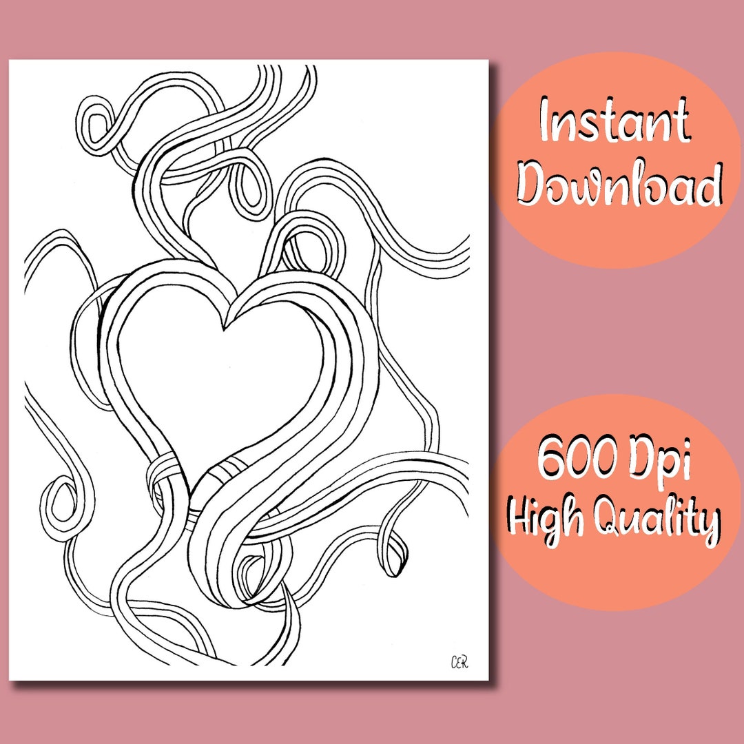 Swirling Ribbon Heart Printable Coloring Page - Etsy