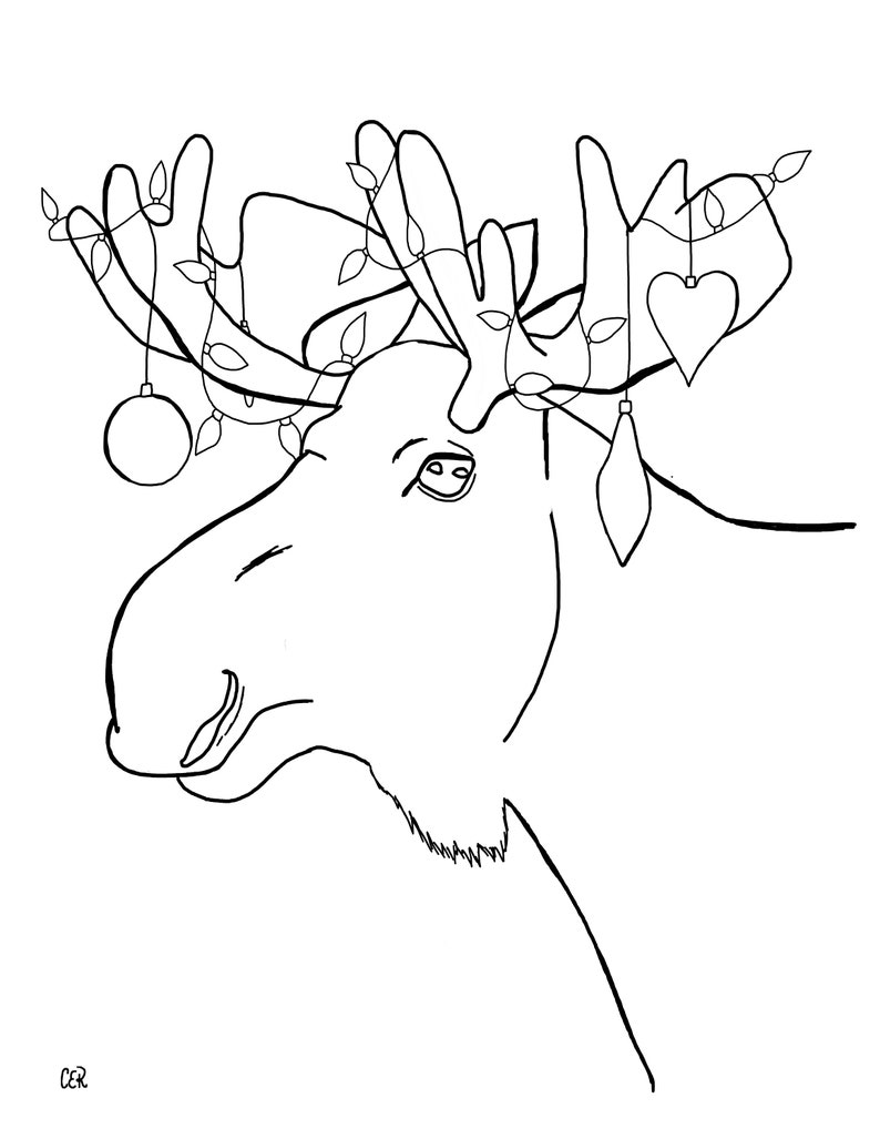 Christmas Moose Printable Coloring Page - Etsy