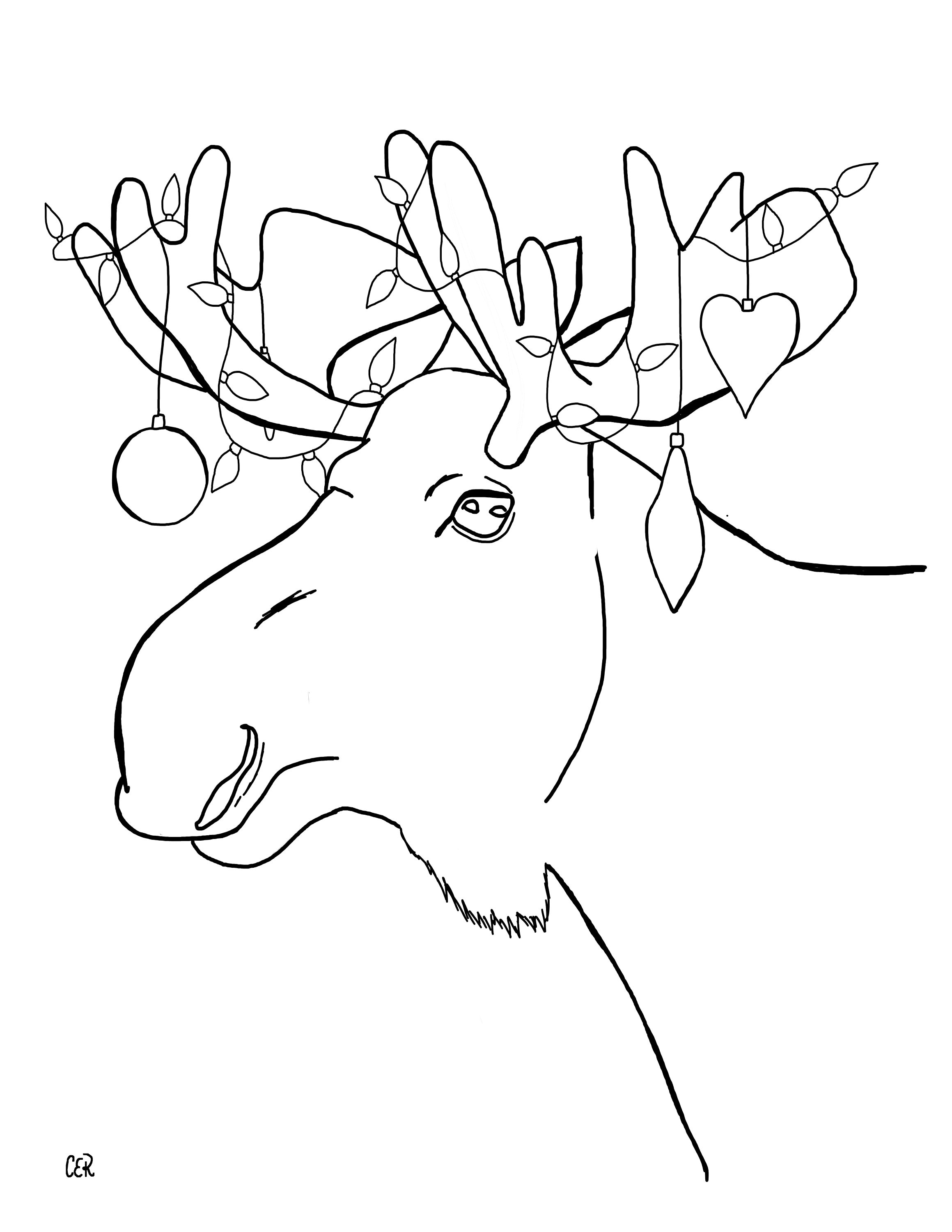 Christmas Moose Printable Coloring Page - Etsy