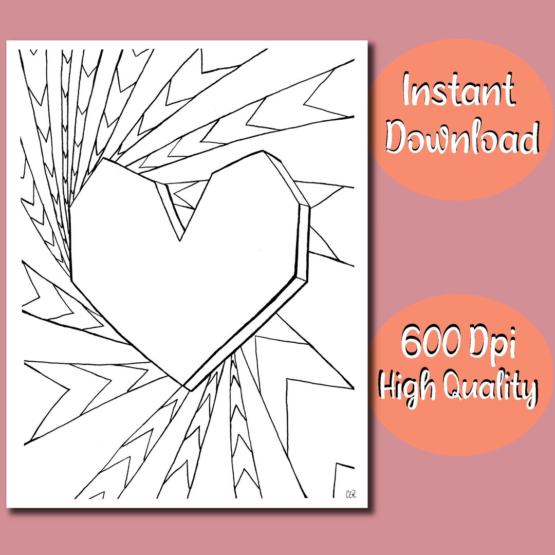Radial Chevron Heart Printable Coloring Page - Etsy