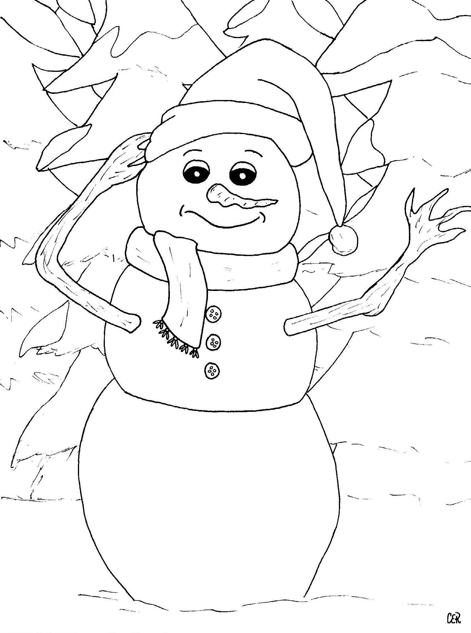 Friendly Snowman Printable Coloring Page - Etsy