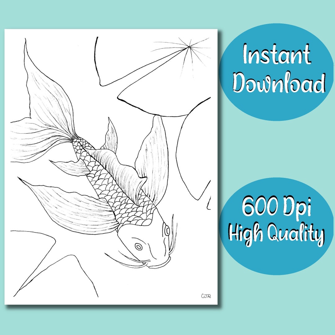 Koi Pond Printable Coloring Page - Etsy