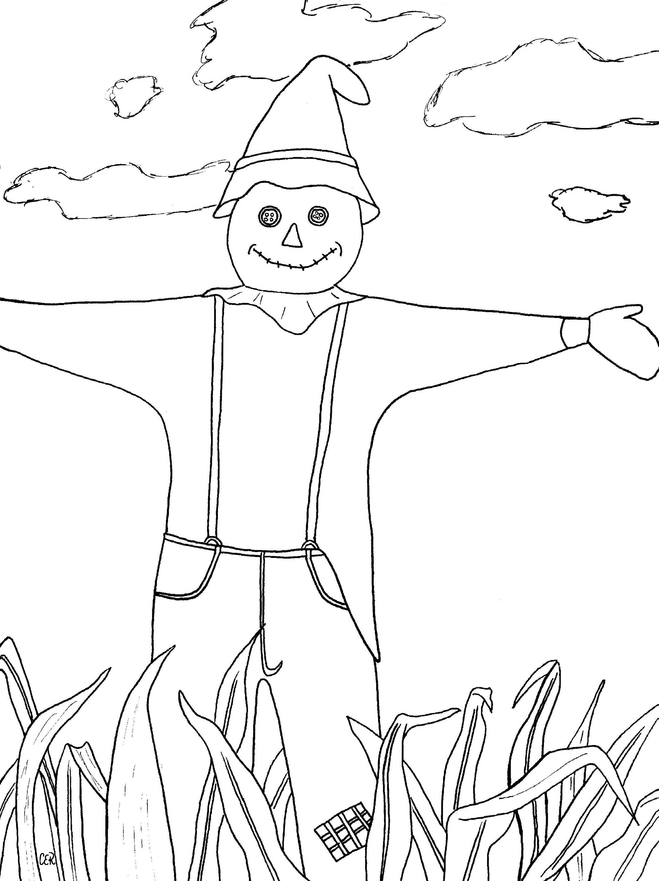 Scarecrow Printable Coloring Page - Etsy