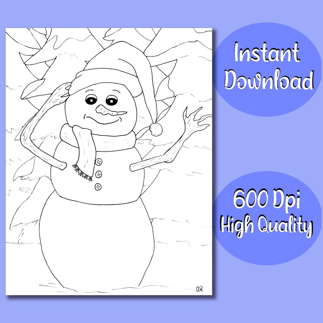 Friendly Snowman Printable Coloring Page - Etsy
