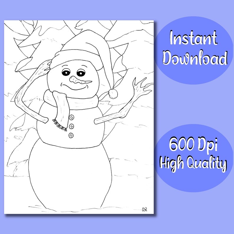 Friendly Snowman Printable Coloring Page - Etsy