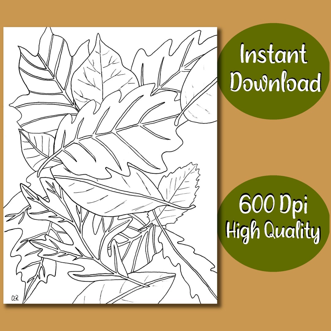 Fallen Leaves Printable Coloring Page - Etsy