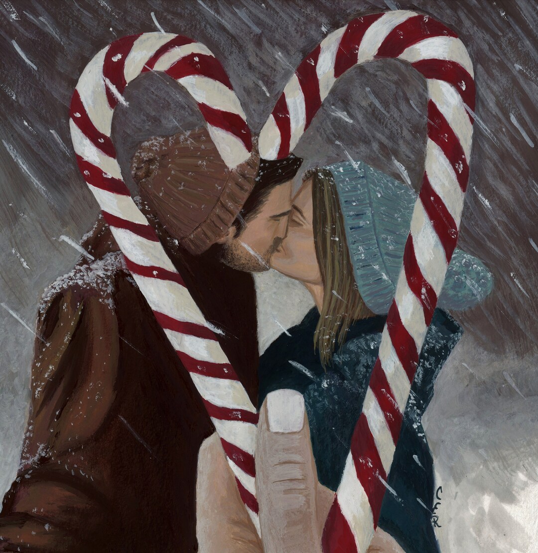 Candy Cane Love Story 8"x8" Gouache Original Painting - Etsy