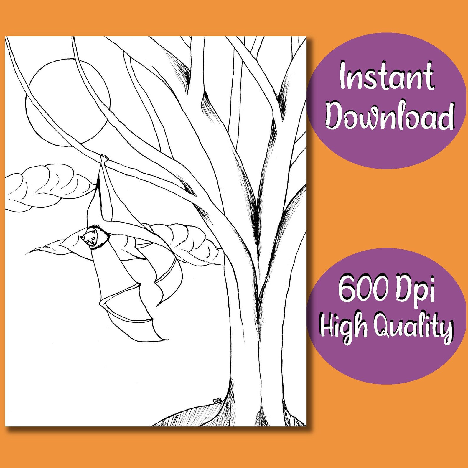 Bat in Tree Printable Coloring Page - Etsy UK