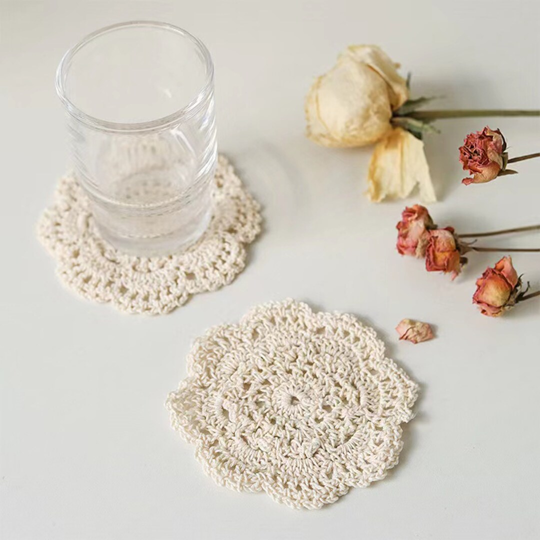 Boho Hand Crochet Coaster Crochet Beige Lace Coaster - Etsy