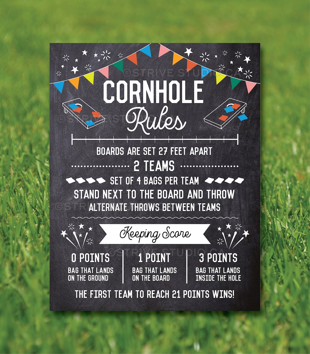 Cornhole Rules Sign, Family Outdoor Games, Bag Toss Tournament Yard ...