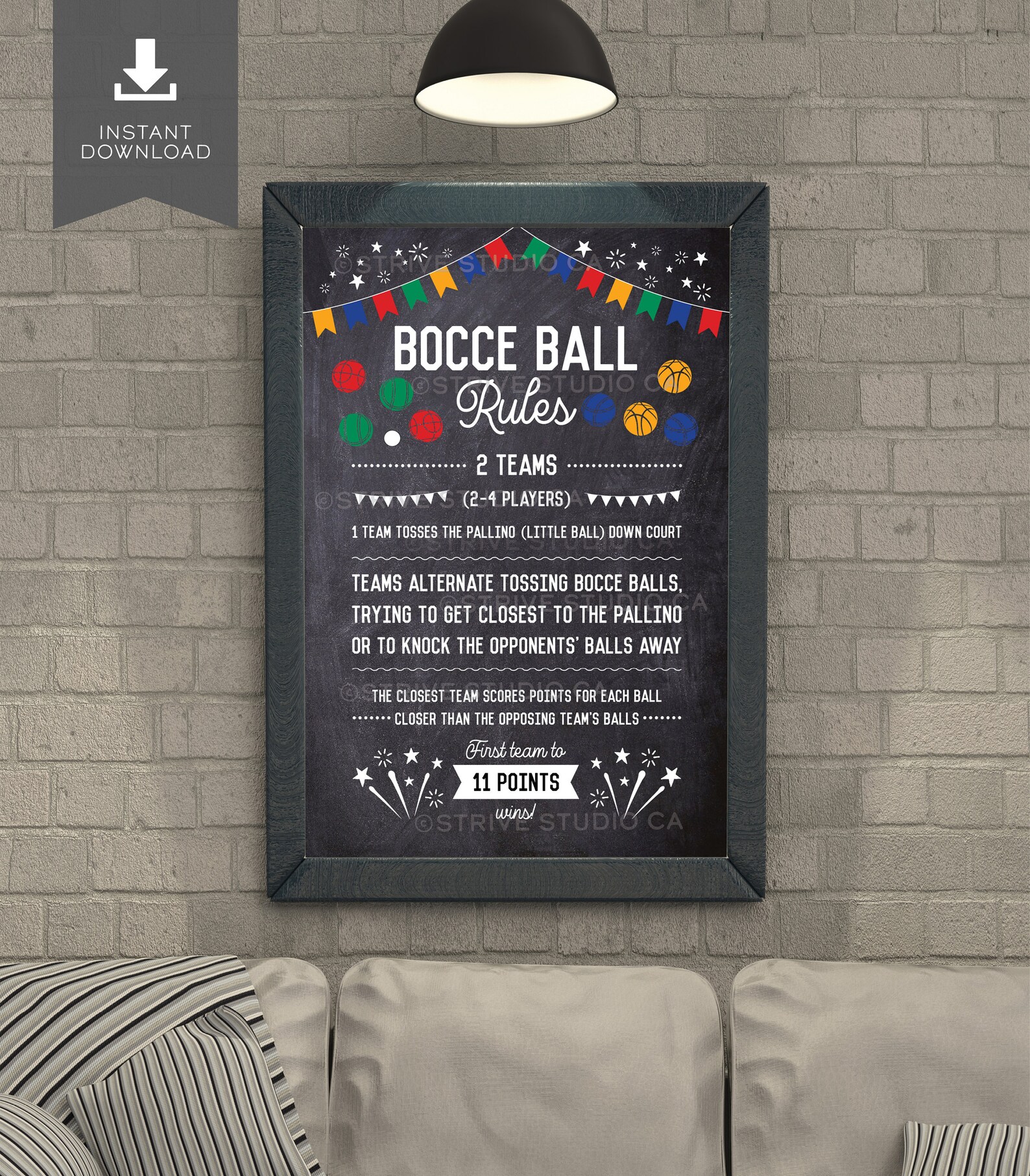 Bocce Ball Rules Sign, Bocce Ball Poster, Backyard Games, Outdoor Party ...