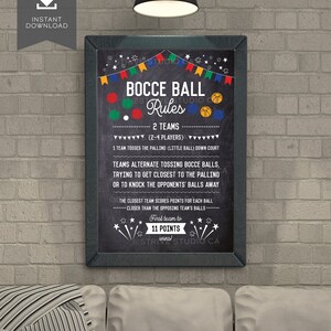 Bocce Ball Rules Sign, Bocce Ball Poster, Backyard Games, Outdoor Party ...