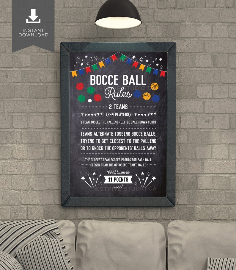 Bocce Ball Rules Sign, Bocce Ball Poster, Backyard Games, Outdoor Party ...