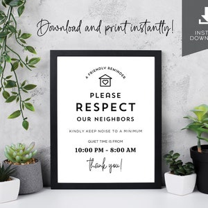 Airbnb No Noise Sign, Editable Canva Template, Quiet Hours, Respect Our ...