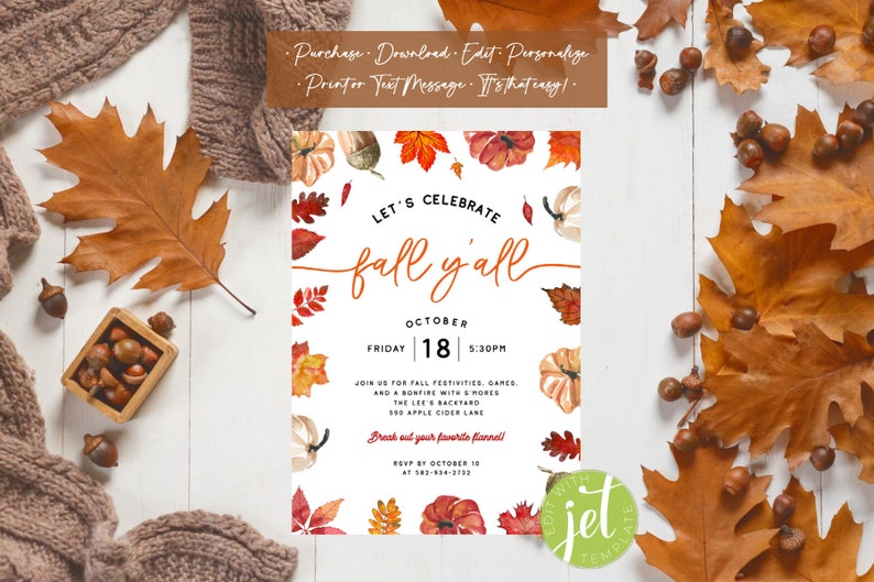 Fall Y'all Party Invitation: Editable Template (digital Download) - Etsy