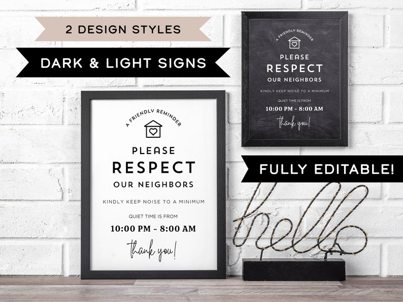 Airbnb No Noise Sign, Editable Canva Template, Quiet Hours, Respect Our ...