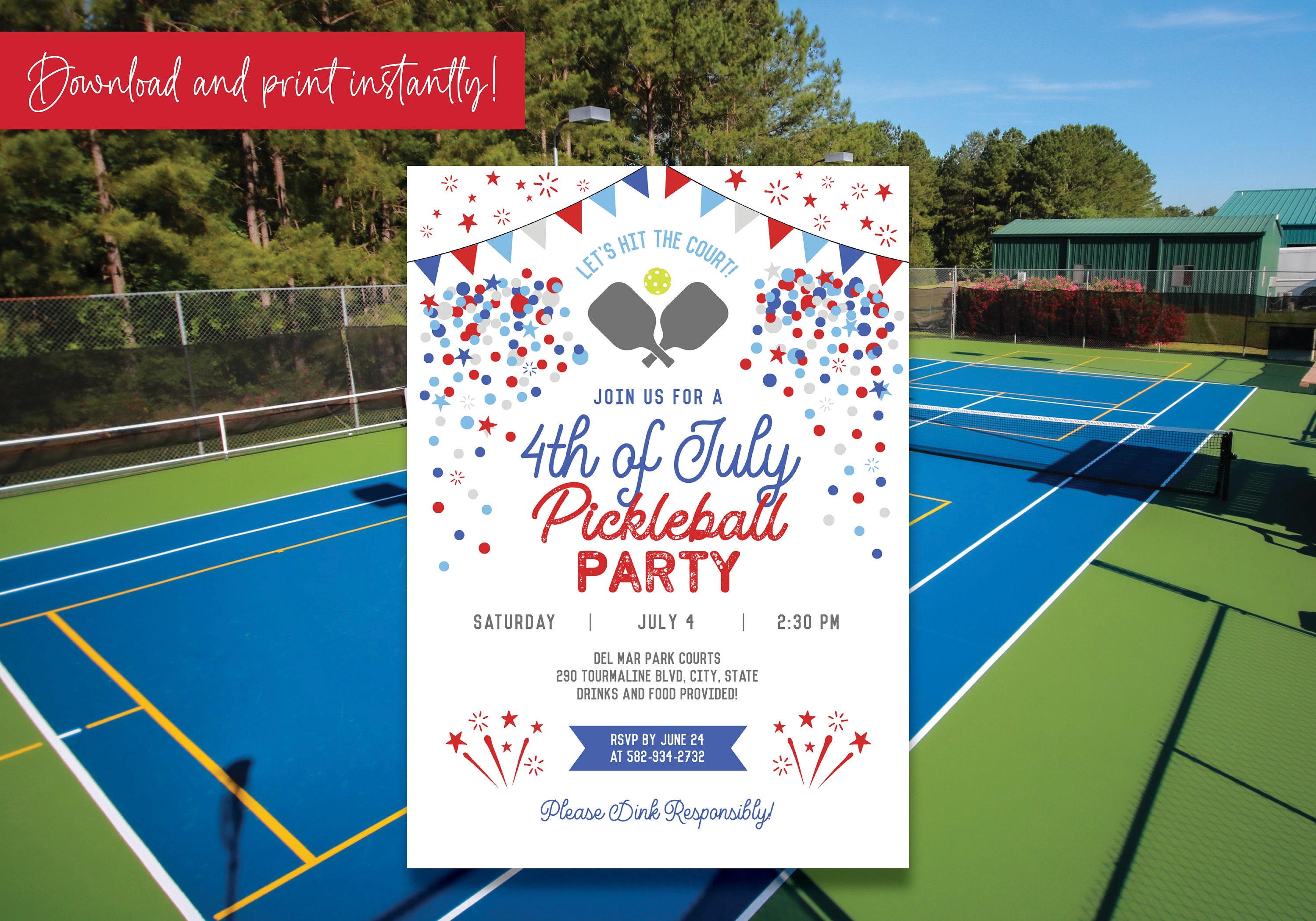 4th of July Pickleball Party Invitation Editable Template,printable ...