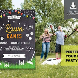 Lawn Games Party Invitation: Editable Outdoor Family Invite (digital ...