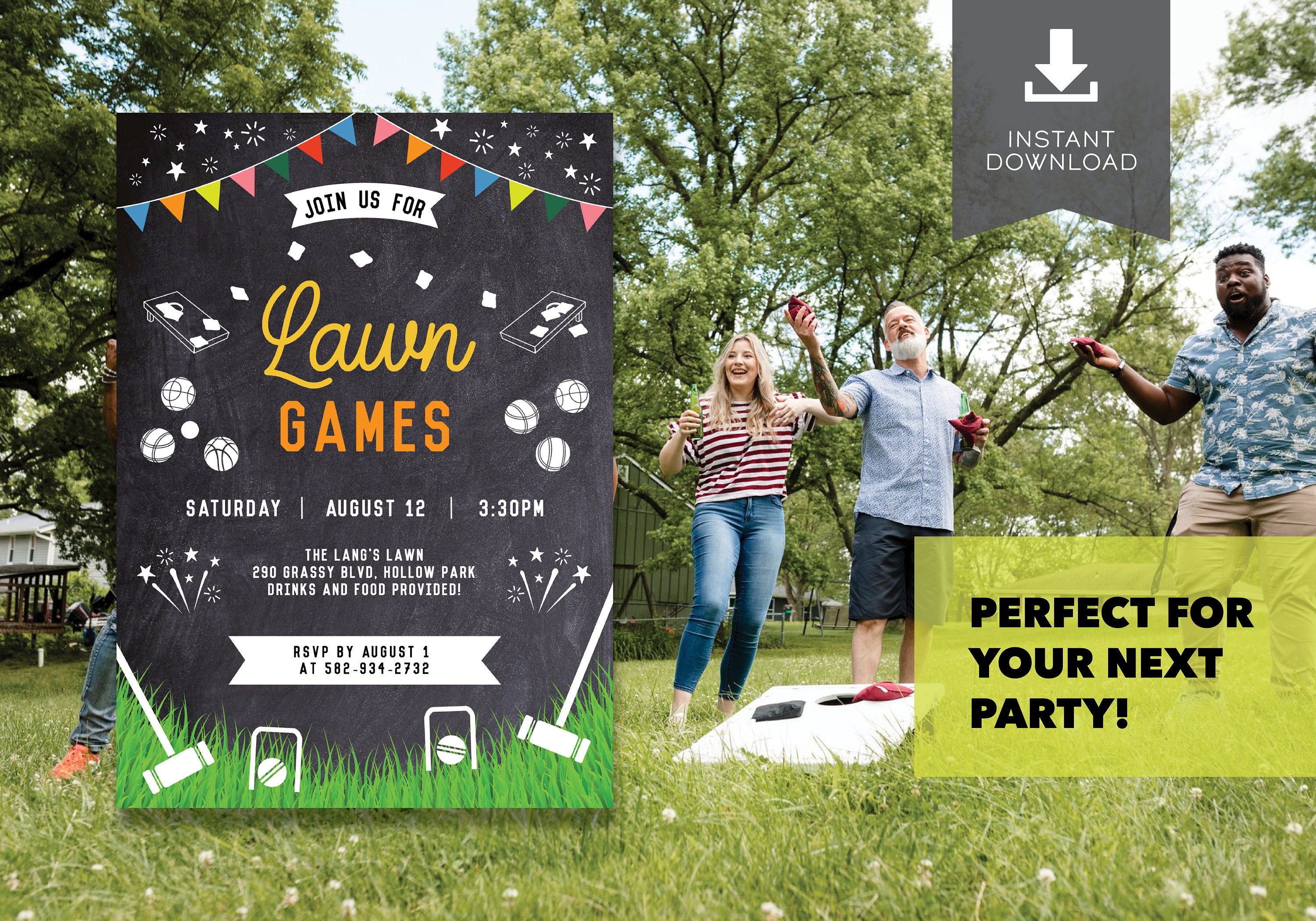 Lawn Games Party Invitation: Editable Outdoor Family Invite (digital ...
