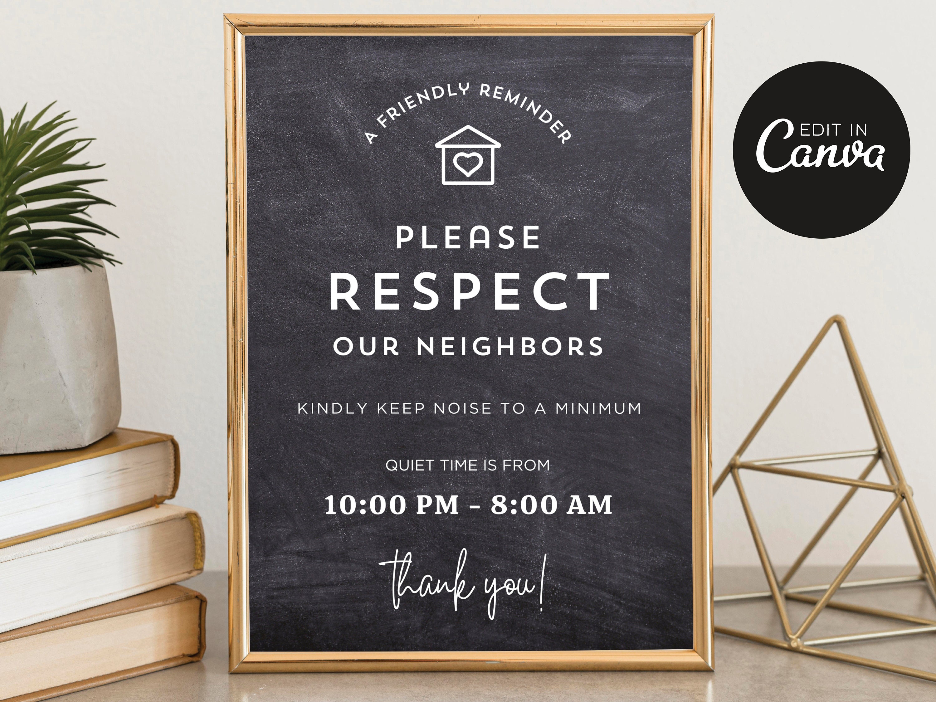 Airbnb No Noise Sign, Editable Canva Template, Quiet Hours, Respect Our ...