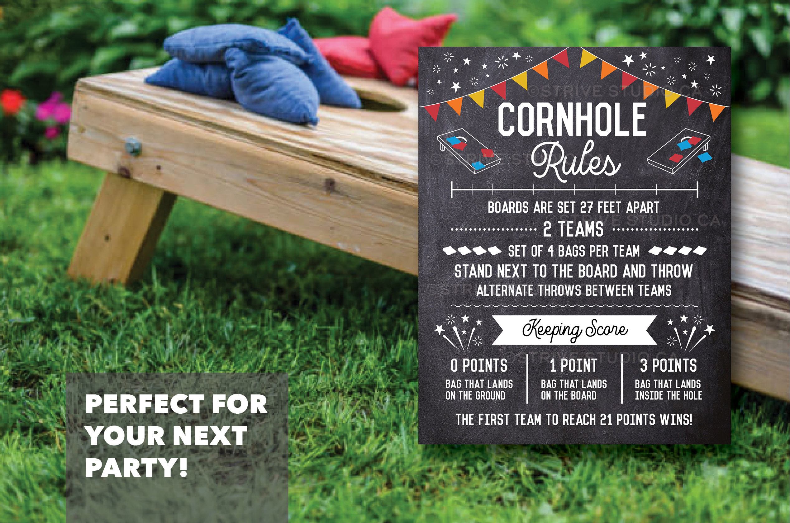 Cornhole Rules Sign Fall Colors, Outdoor Games, Bag Toss Tournament ...