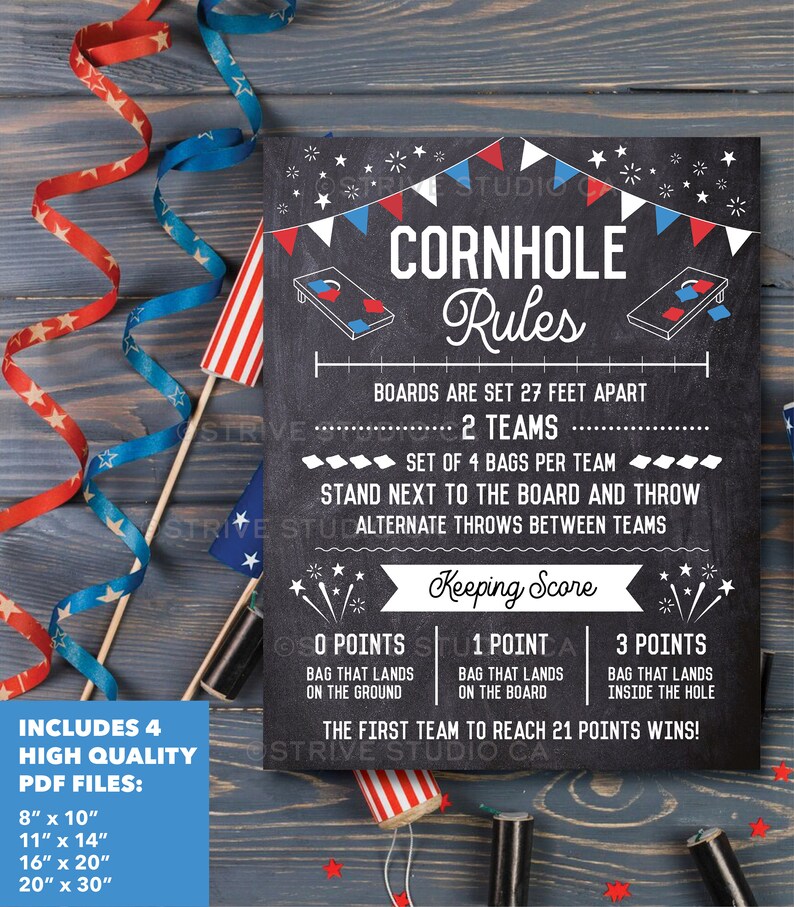 Cornhole Rules Sign Red White Blue Colors, Outdoor Games, Bag Toss ...