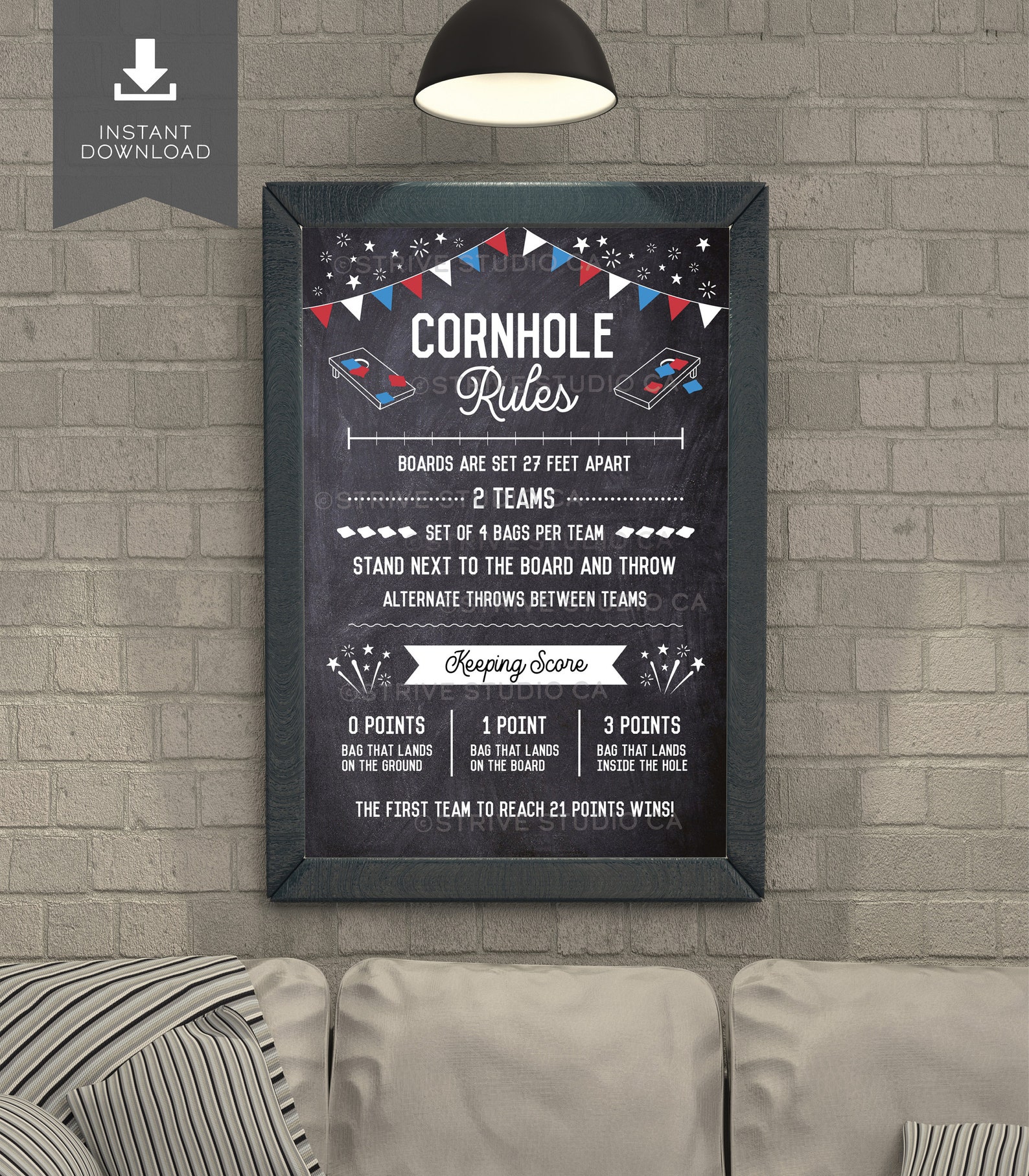 Cornhole Rules Sign: Red White Blue, Patriotic Party (printable INSTANT ...