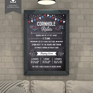 Cornhole Rules Sign: Red White Blue, Patriotic Party (printable INSTANT ...