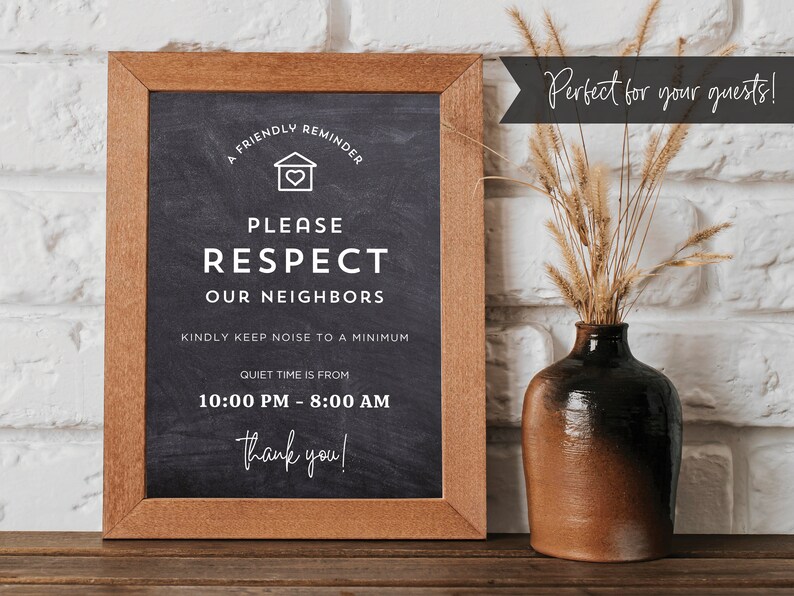 Airbnb No Noise Sign, Editable Canva Template, Quiet Hours, Respect Our ...