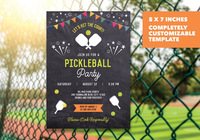Pickleball Party Invitation Editable Template, Pickleball Birthday ...