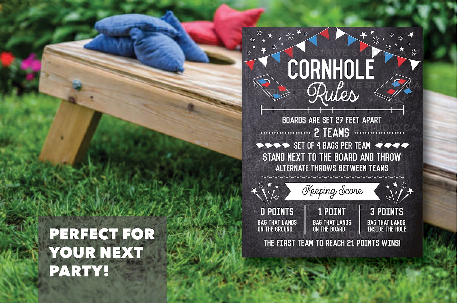 Cornhole Rules Sign: Red White Blue, Patriotic Party (printable INSTANT ...