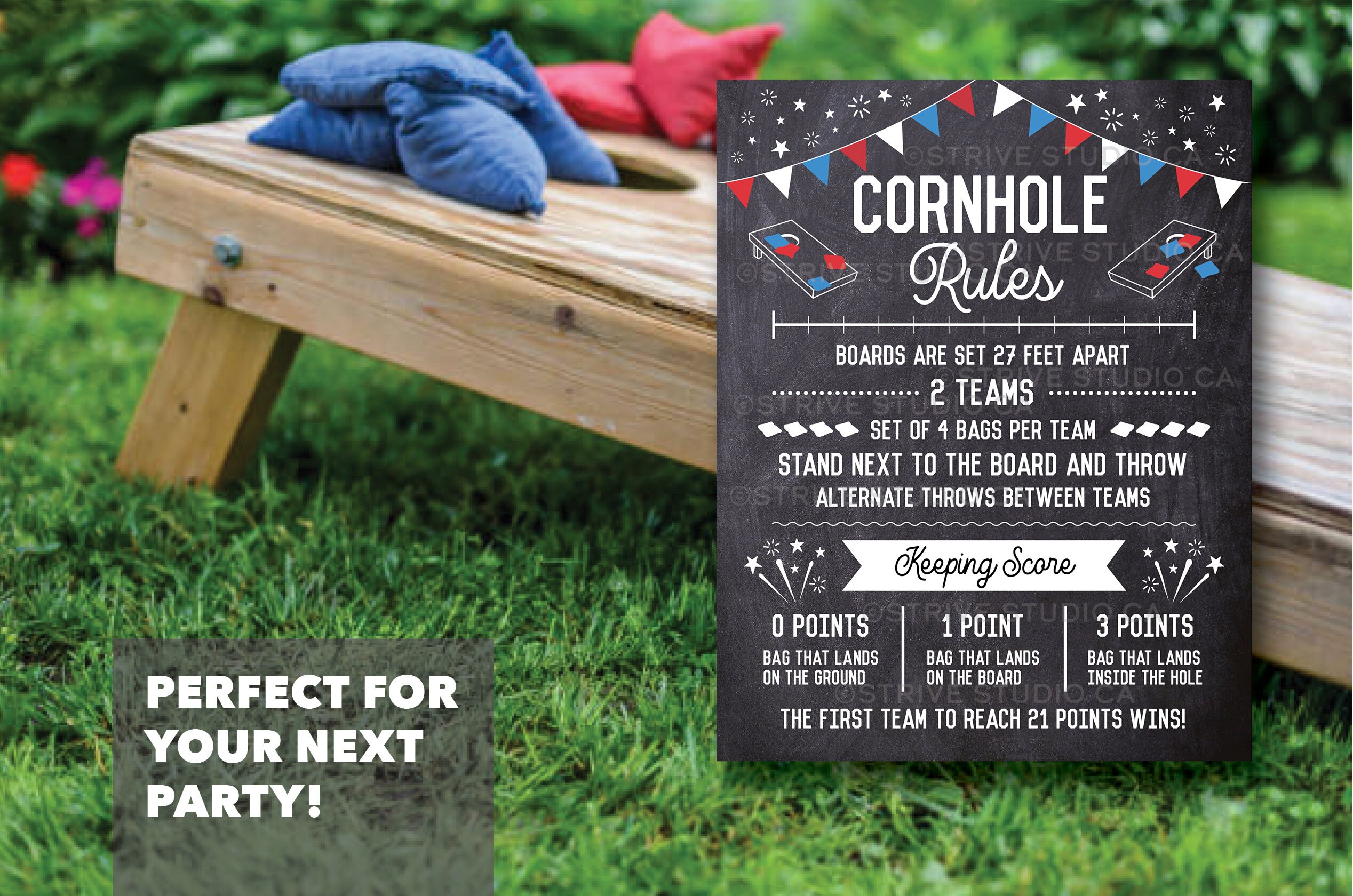 Cornhole Rules Sign: Red White Blue, Patriotic Party (printable INSTANT ...