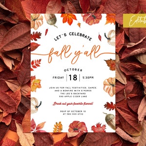 Fall Y'all Party Invitation: Editable Template (digital Download) - Etsy